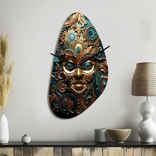 Gold Teal Mexico Vibrant Aztec Mask II - Mexico Large Wall Clocks ...