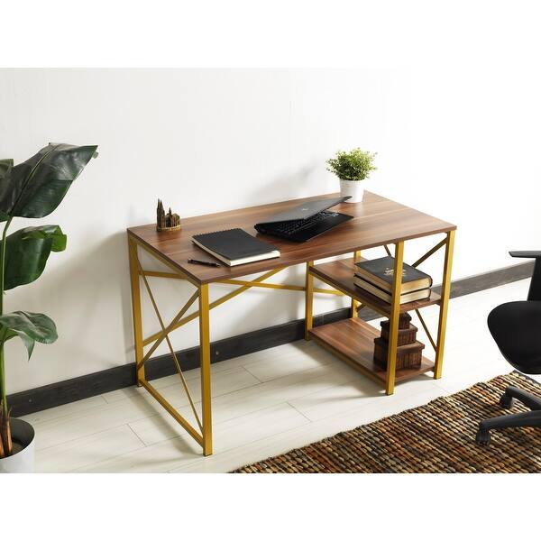 Gold Metal Frame Student Desks Shelves Writing and Workstation Computer ...