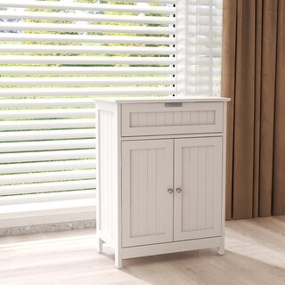 White Bathroom Floor Cabinet Freestanding 2 Doors and 1 Drawer - Bed ...