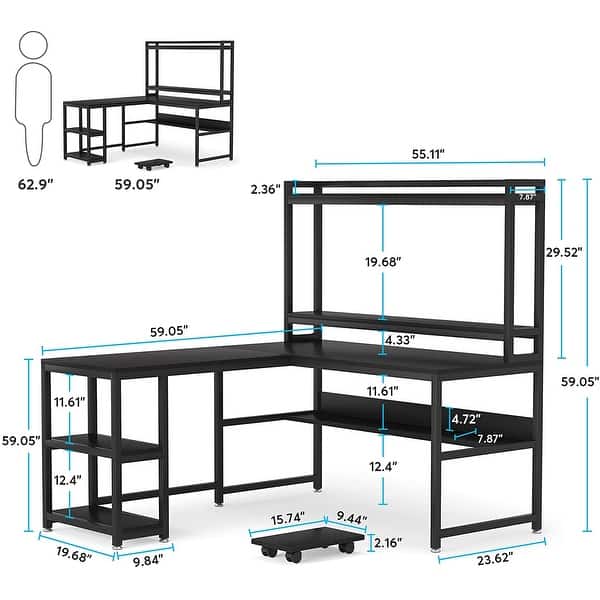 L Shaped Computer Desk with Hutch, L-Shaped Home Office Desk with ...