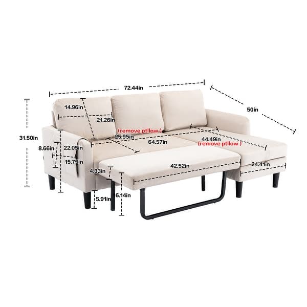 Reversible Sectional sofa with storage chain on suede surface - Bed ...