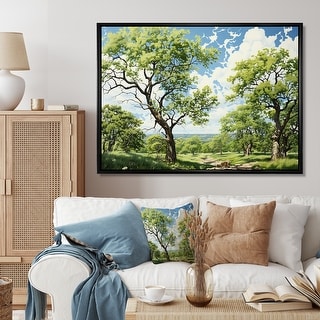 Designart "Green Tree Sycamore Serenade II" Tree Sycamore Framed Canvas ...