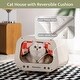 Classic Wooden Cat Bed Cat House TV-Shaped with Cushion and Curtain ...