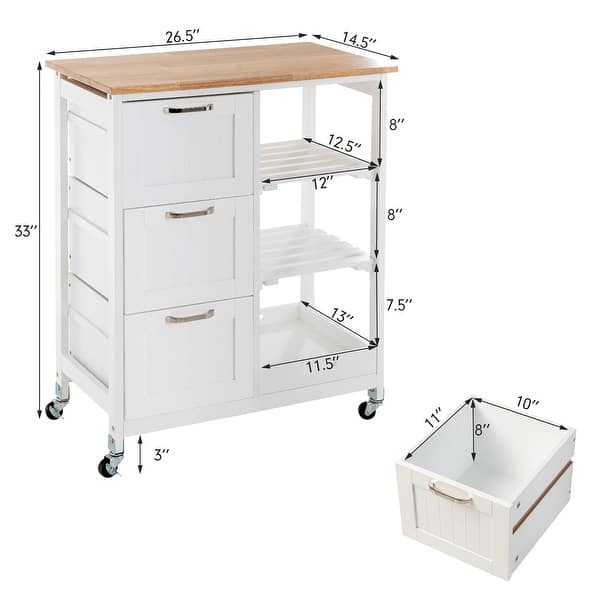 Gymax Rolling Kitchen Island Utility Storage Cart w/ 3 Storage Drawers ...