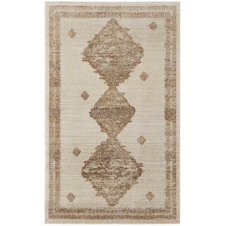 HomeRoots 4' X 6' Tan And Ivory Geometric Power Loom Distressed Area ...