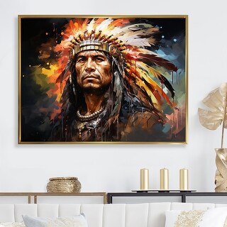 Designart "Native American Mohawk Warrior" Native American Art Framed ...