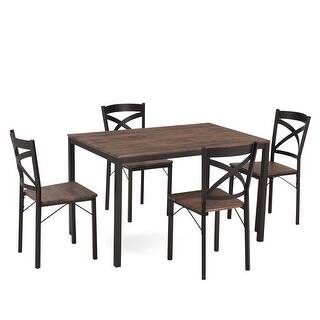 JOMEED 5 Piece Metal Frame Kitchen Dining Table and Chairs Set, Brown ...