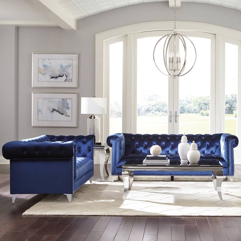 Modern Blue Velvet Tufted 2-piece Living Room Sofa Set - Overstock ...