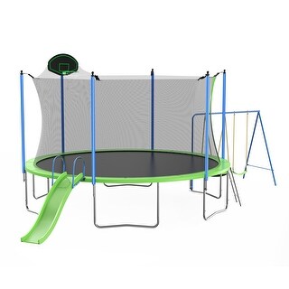 12FT Trampoline with Slide and Swings, Trampoline with Basketball Hoop ...