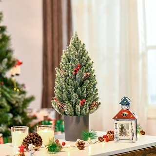 HOMCOM 18" Small Flocked Christmas Tree with Mistletoe and Pine Cones ...