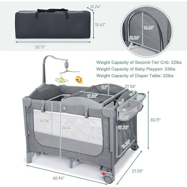 5 in 1 Baby Crib Bassinet with Mattress with Diaper Changing Table ...