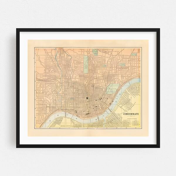 Map of Cincinnati Maps American City Retro Urban Art Print/Poster - Bed ...
