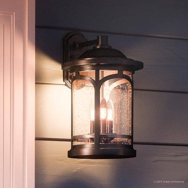Luxury Rustic Outdoor Wall Light, 17.75"H x 11"W, with Colonial Style ...