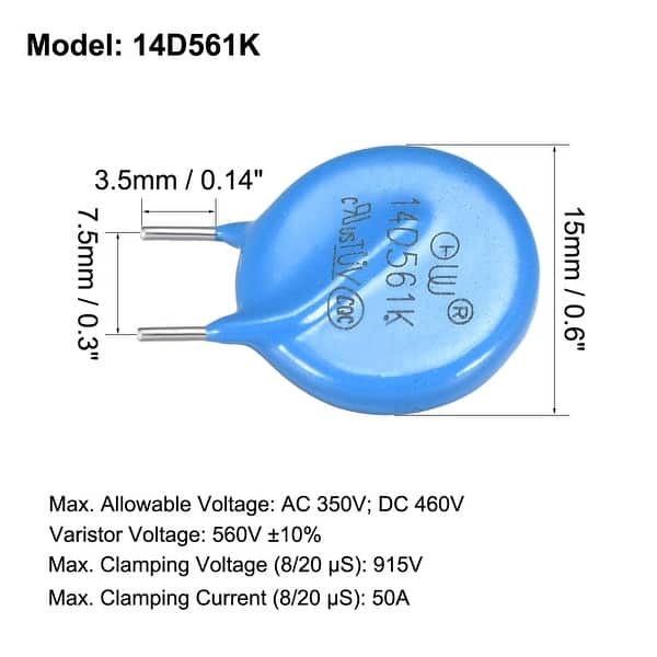 20Pcs Voltage Dependent Resistors AC 350V 14D561K L3.5 Radial Lead ...