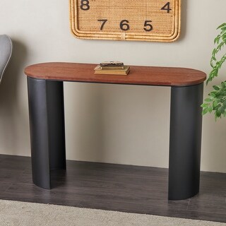 Black Metal Curved Support Console Table with Brown Oval Wood Top - Bed ...