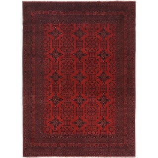 Shahbanu Rugs Cherry Red, Afghan Andkhoy with Village Design, Pure Wool ...