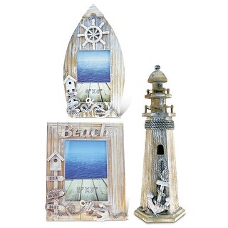 CoTa Global White Distressed Wood Photo Frames and Lighthouse - 3 Pcs ...