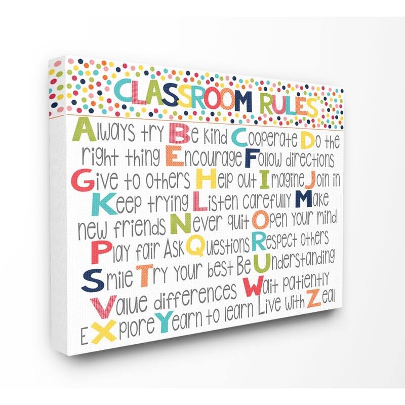 Stupell Classroom Rules' Colorful Alphabet Stretched Canvas Wall Art ...