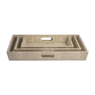 Set of 3 Nesting Trays Ivory/Beige Leather and Wood Snakeskin Design ...