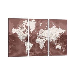 iCanvas "Detailed World Map In Marsala And Brown, Hikmat" by blursbyai ...