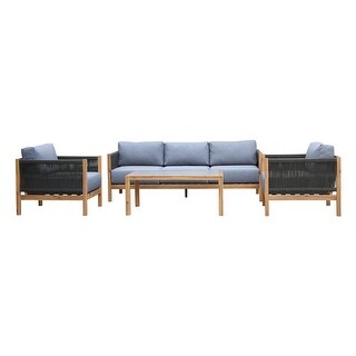 4 Piece Wood and Rope Outdoor Sofa Set, Gray and Brown - Bed Bath ...