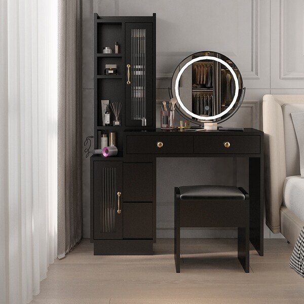 Makeup vanity with side cabinet store