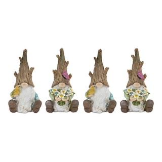 Set of 4 Tree Trunk Gnome Bird Flower Christmas Tabletop Figurines 7 ...
