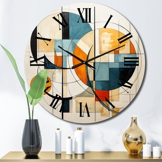 Designart "Orange Blue Mid Century Harmony In Geometry II" Mid-century ...