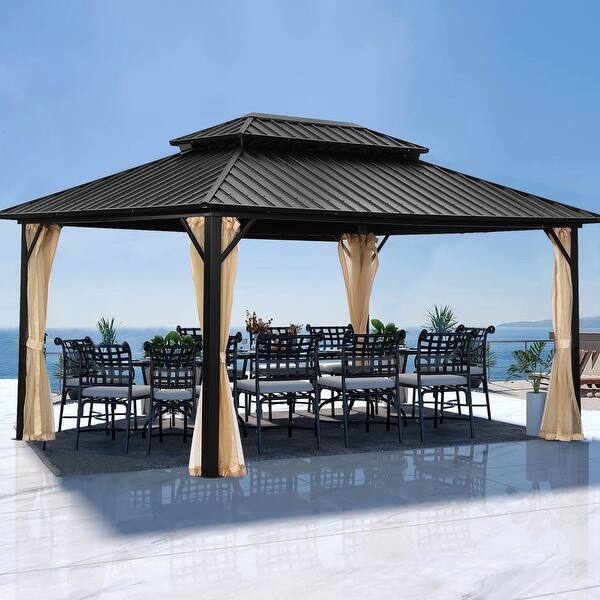 Zenova 16'x 12' Outdoor Double Hardtop Patio Gazebo with Mosquito Net ...