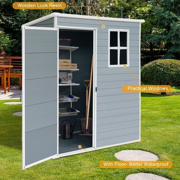 5 ft x 3 ft All-Weather Outdoor Plastic Storage Shed w/Floor & Window ...