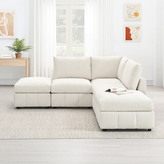 Beige 5-Seat L-Shaped Modular Sectional Sofa, Armless, Multiple Configurations - Bed Bath ...