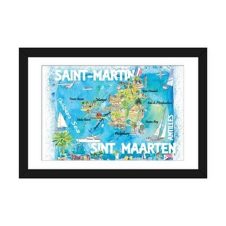 iCanvas "Saint-Martin Sint Maarten Antilles Illustrated Caribbean Map ...