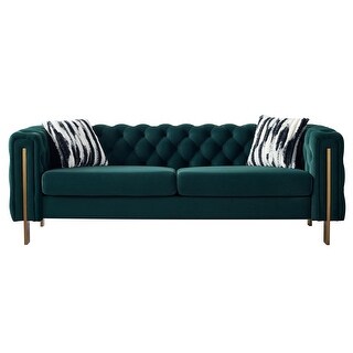 Green Modern Velvet Sofa, Square Arm, Tufted Back, Removable Cushions ...