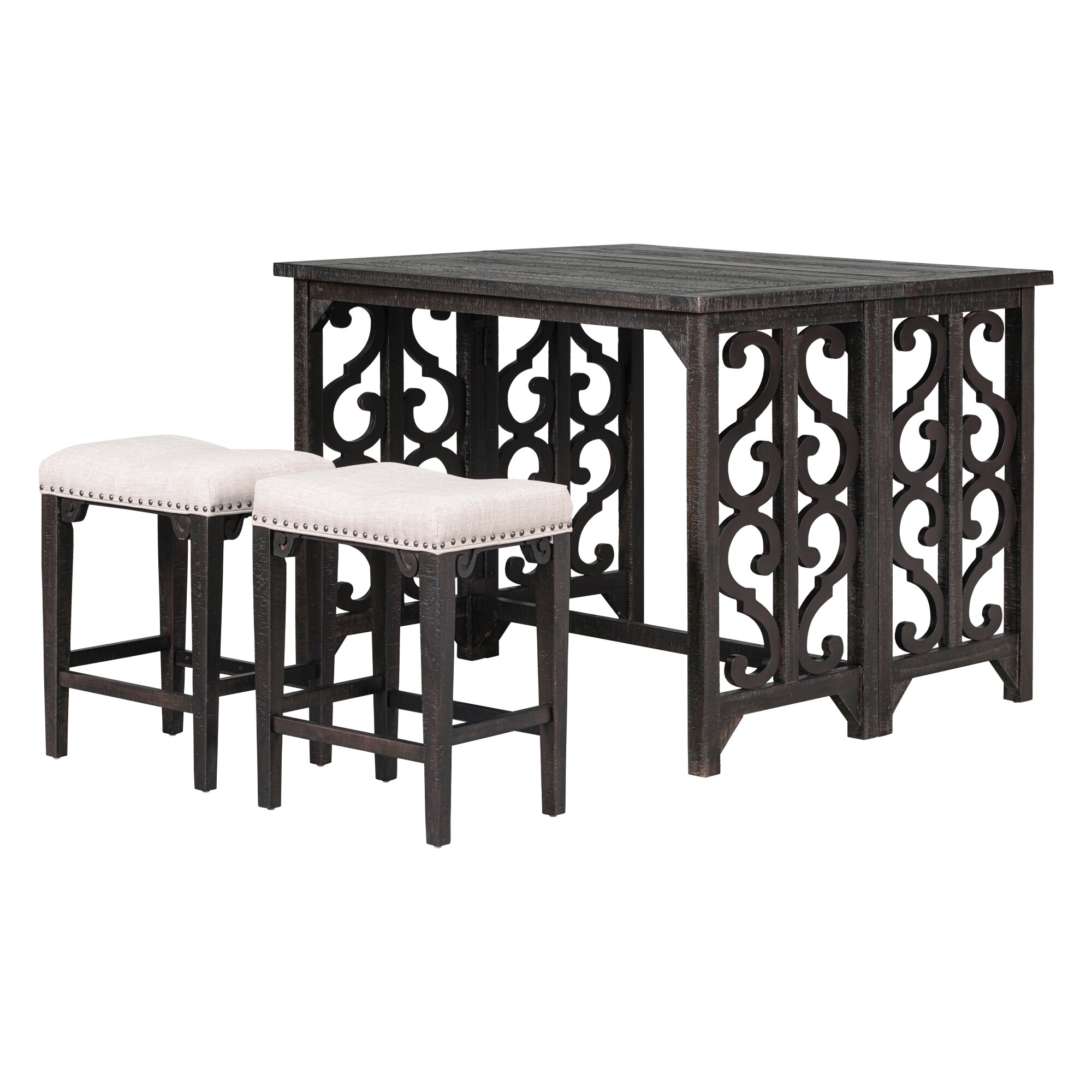 3 Piece Retro Dining Set Solid Wood Counter Height Pub Set Foldable Table with 2 Saddle Stools for Kitchen Espresso Bed Bath Beyond 39169813