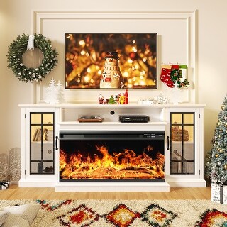 36 Inch 3-Sided Glass Fireplace TV Stand for TVs up to 80" - Bed Bath ...