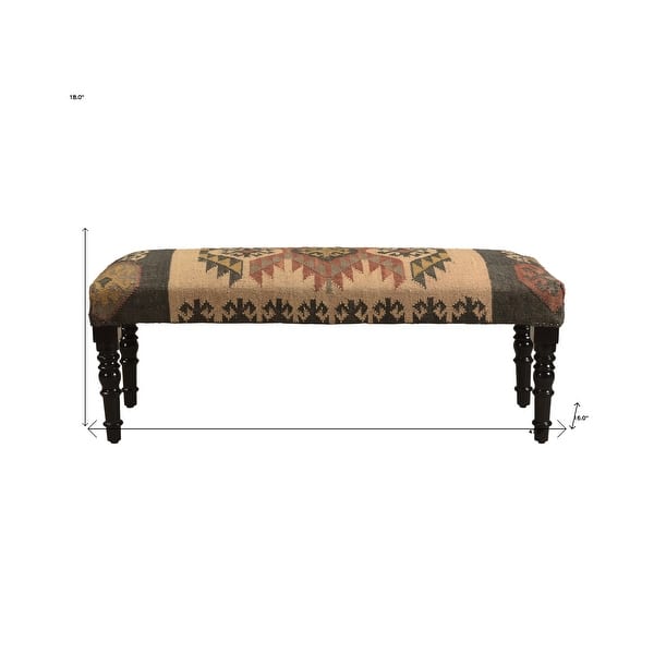 HomeRoots 47" Shades of Brown Black Leg Southwest Upholstered Bench ...