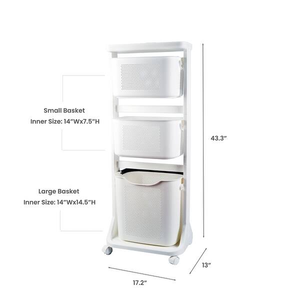 HANAMYA 3-Portable Basket Rolling Cart with Top Shelf - Bed Bath ...