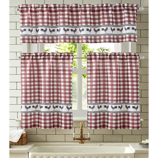 Rooster Tribeca Textured Kitchen Curtain Set with Valance & Tiers - Bed ...
