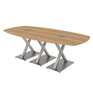 8' Arc Boat Shaped Conference Table with X Bases Data And Electric ...