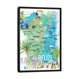 iCanvas "Belize Caribbean Travel Map With Roads And Tourist Highlights ...
