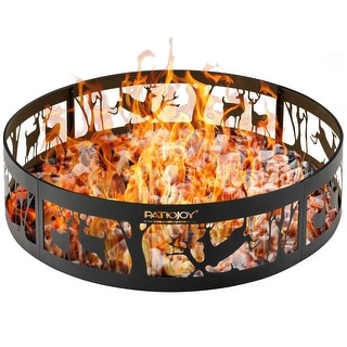 36 Inch Metal Fire Pit Ring Deer with Extra Poker Bonfire Liner - Bed ...