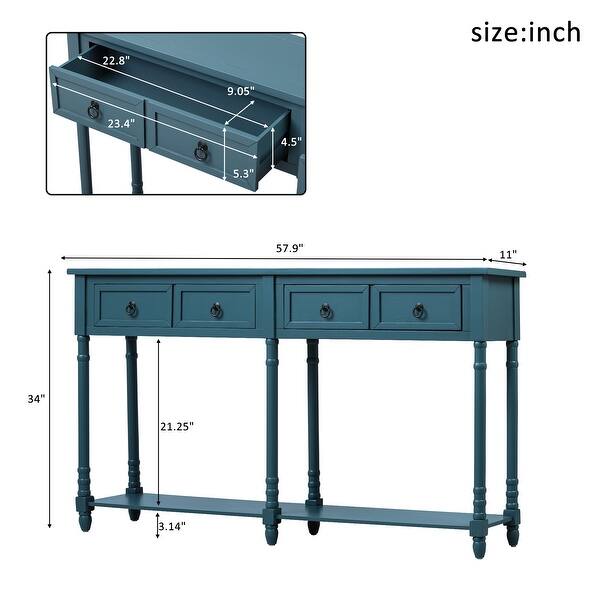 Emily Console Table with Drawers and Shelf in Antique Navy - 57.9"L x ...