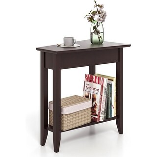 Compact 2-Tier Wedge Side Table with Storage Shelf, Solid Wood Legs ...