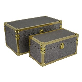 Mecca Storage Box Set of 2, Rivet Accents, Gold Metal, Silver Wood ...
