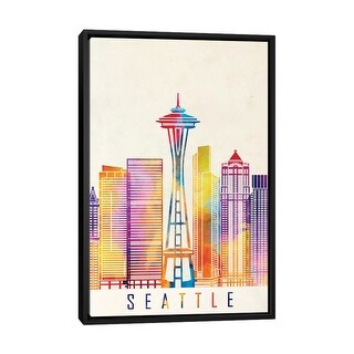 iCanvas "Seattle Landmarks Watercolor Poster" by Paul Rommer Framed ...