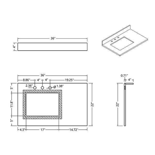 PROOX 36in.W x 22in.D Freestanding Bath Vanity Engineered Top Single ...