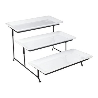 3 Tier Serving Plate Set with Metal Stand in White - Bed Bath & Beyond ...