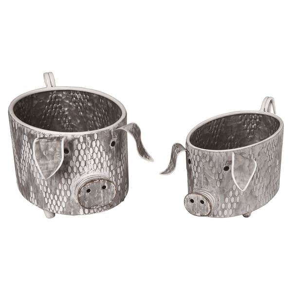 Transpac Metal 16.75" Silver Spring Patterned Rustic Pig Containers Set ...