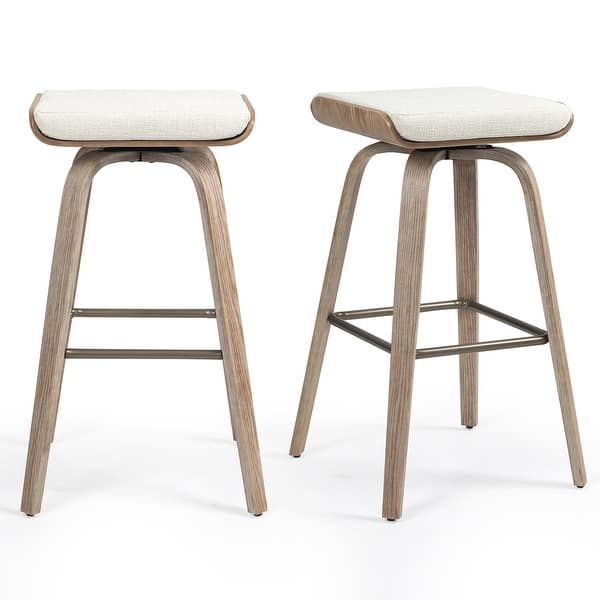 Set of 2 Beatrix Beige Woven Fabric Bar Stool with Natural Wood Legs ...