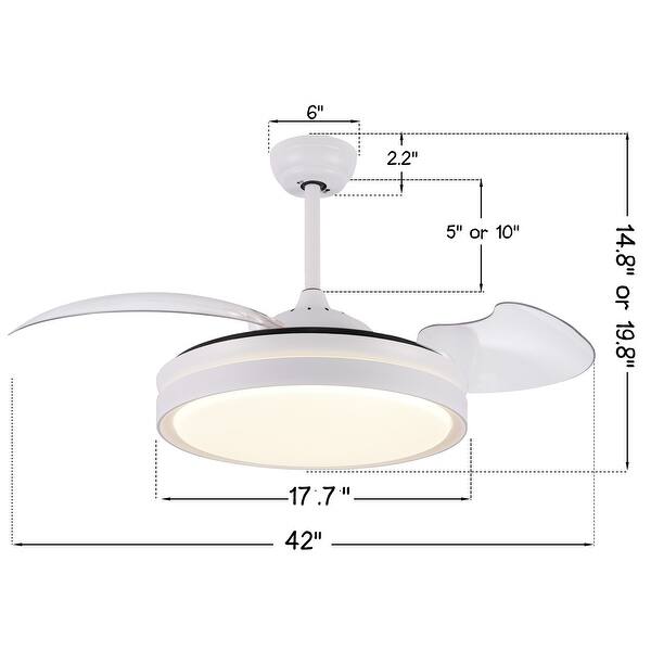 Bella Depot 42" Retractable Ceiling Fan with LED Light, 6-Speed ...
